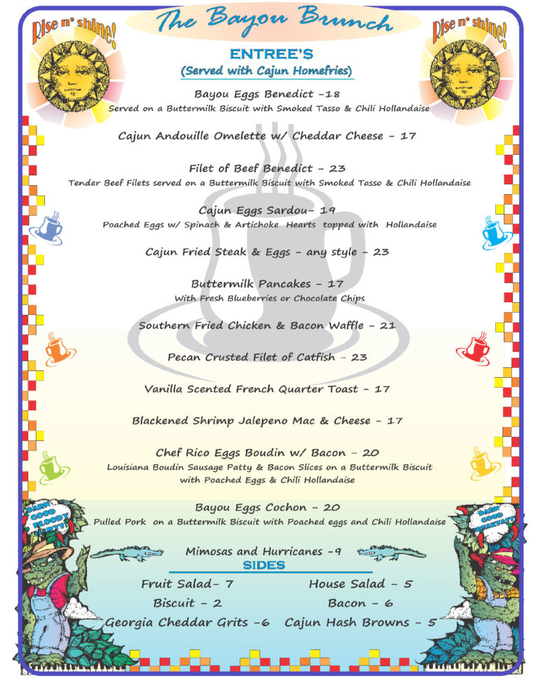 Bayou Menu - The Bayou Restaurant, Fleetwood,